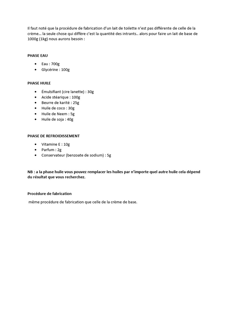 Fabrication D Un Lait De Base PDF