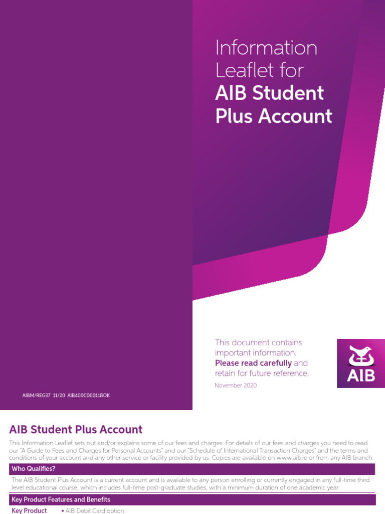 Information Leaflet For Aib Student Plus Account | PDF