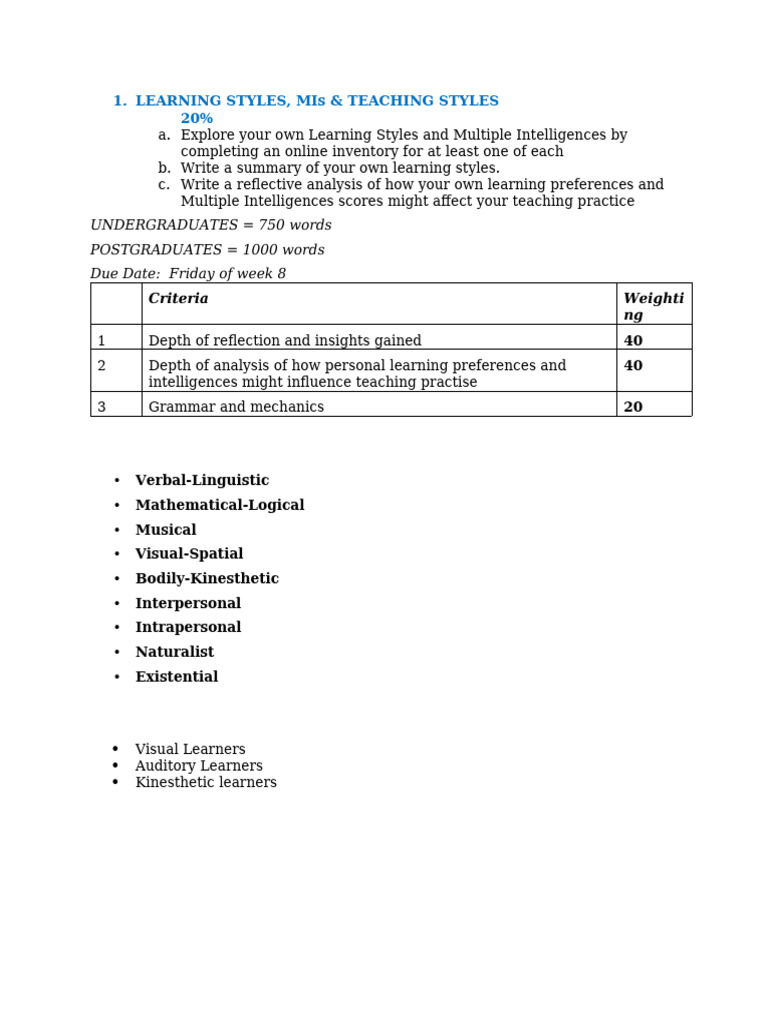 Assigment 2 Learning Styles Reflection Adult Ed | PDF