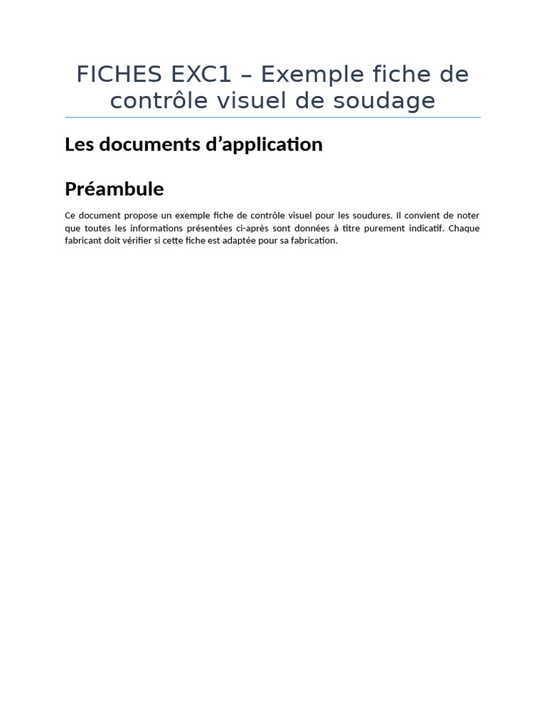 FICHE EXC1 Controle Visuel de Soudage | PDF