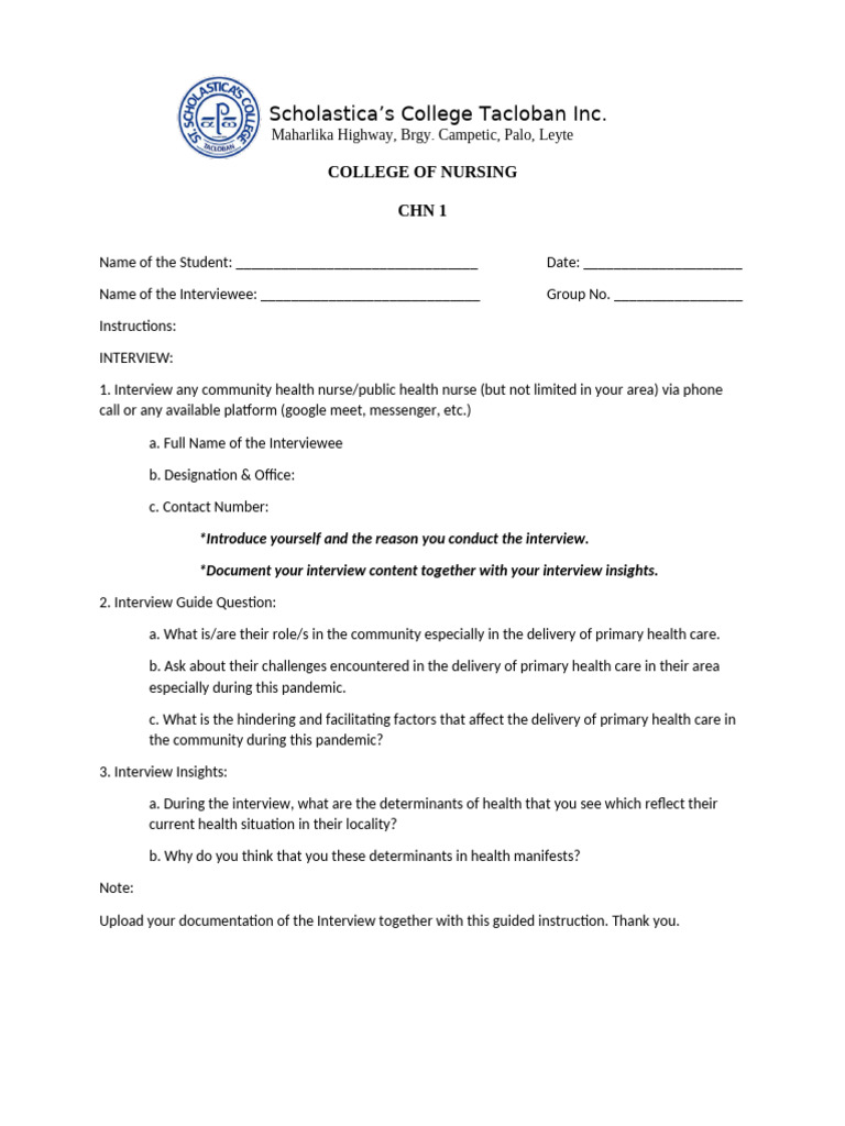 CHN 1 Activity | PDF