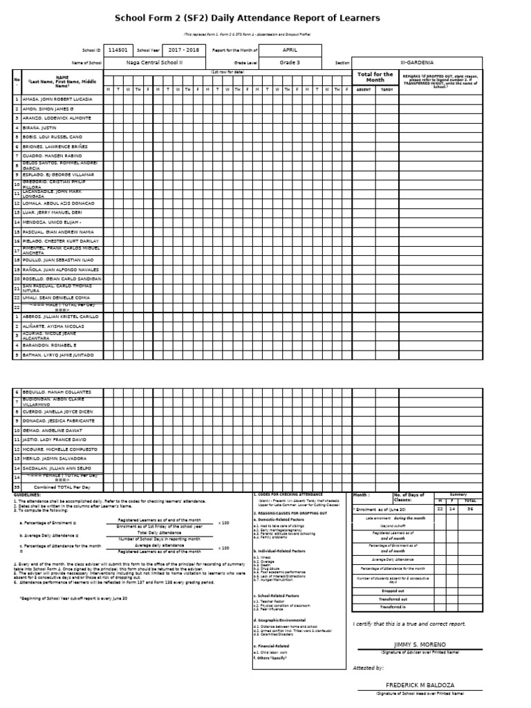SF2 - 2017 - Grade 3 III GARDENIA | PDF
