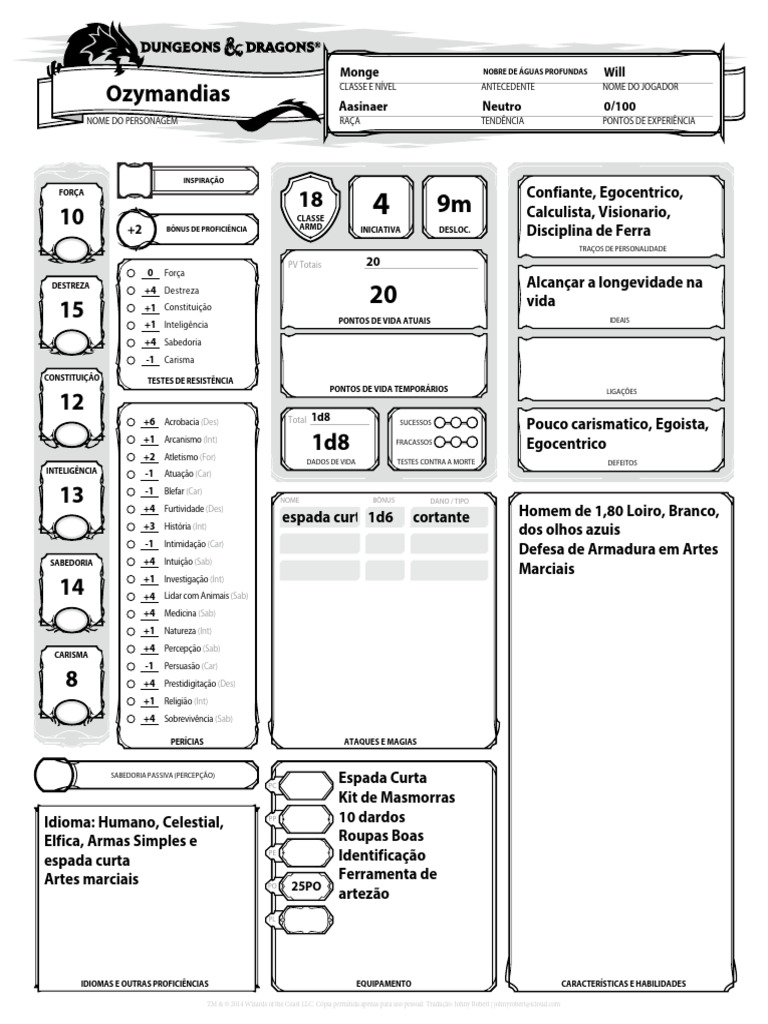 Ficha de Personagem DD 5e Will | PDF