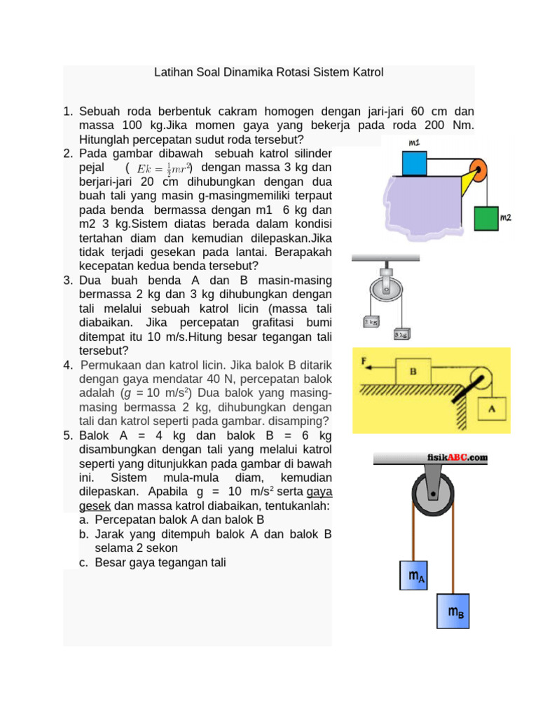 Latihan soal Dinamika rotasi pada Katrol | PDF