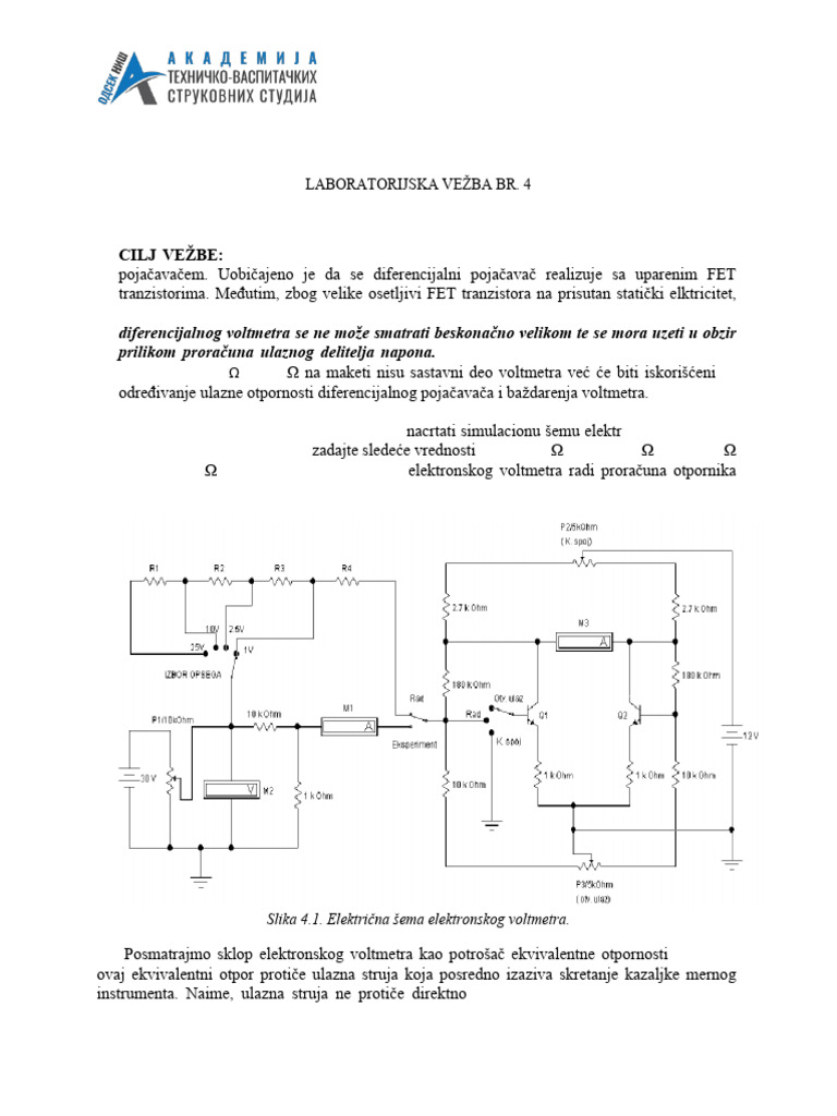 Lab. Vezba br.4 - Elektronski Voltmetar - New | PDF