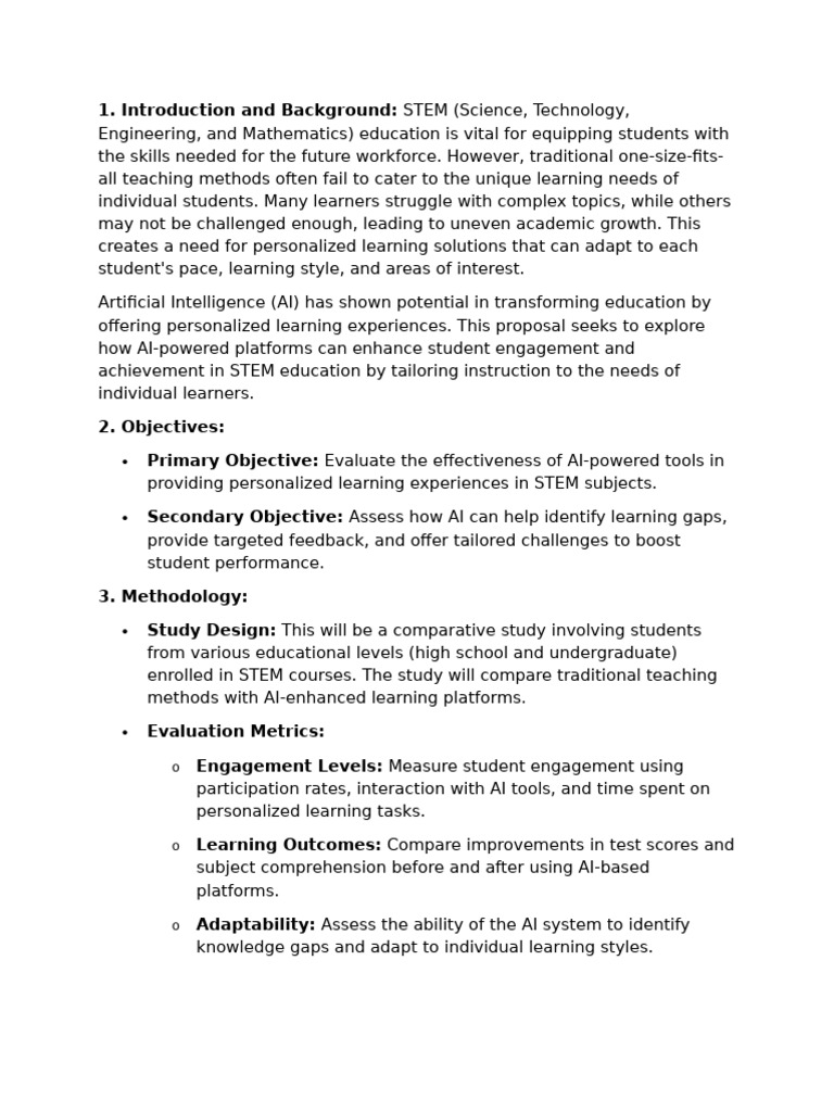 Proposal Implementing AI For Personalized Learning in STEM Education | PDF Proposal Implementing AI For Personalized Learning in STEM Education | PDF
