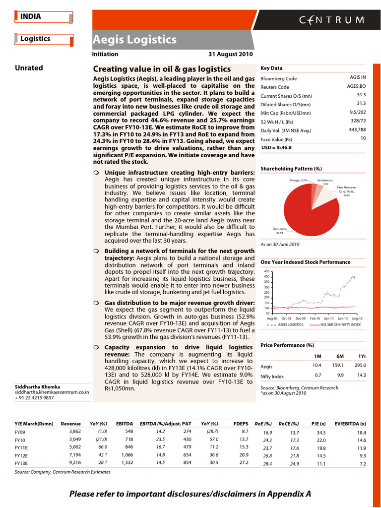 Aegis Logistics: Growth in Oil & Gas Logistics | PDF | Financial Accounting