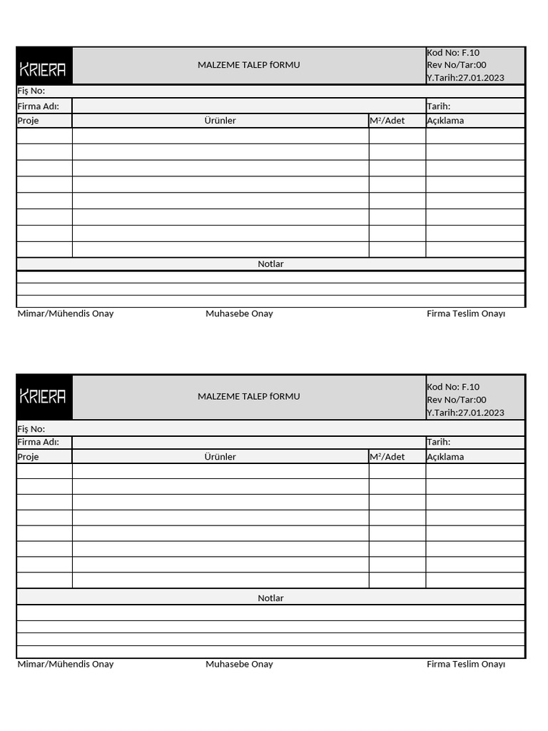 F.10 Malzeme Talep Formu | PDF
