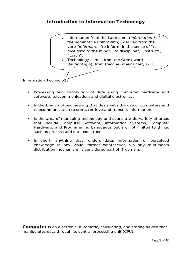 Introduction To IT 1 | PDF