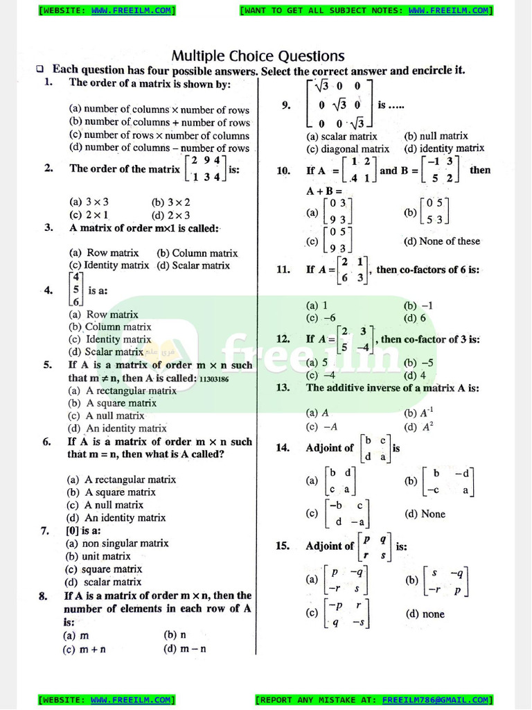 11th Maths Chap3 MCQ's | PDF