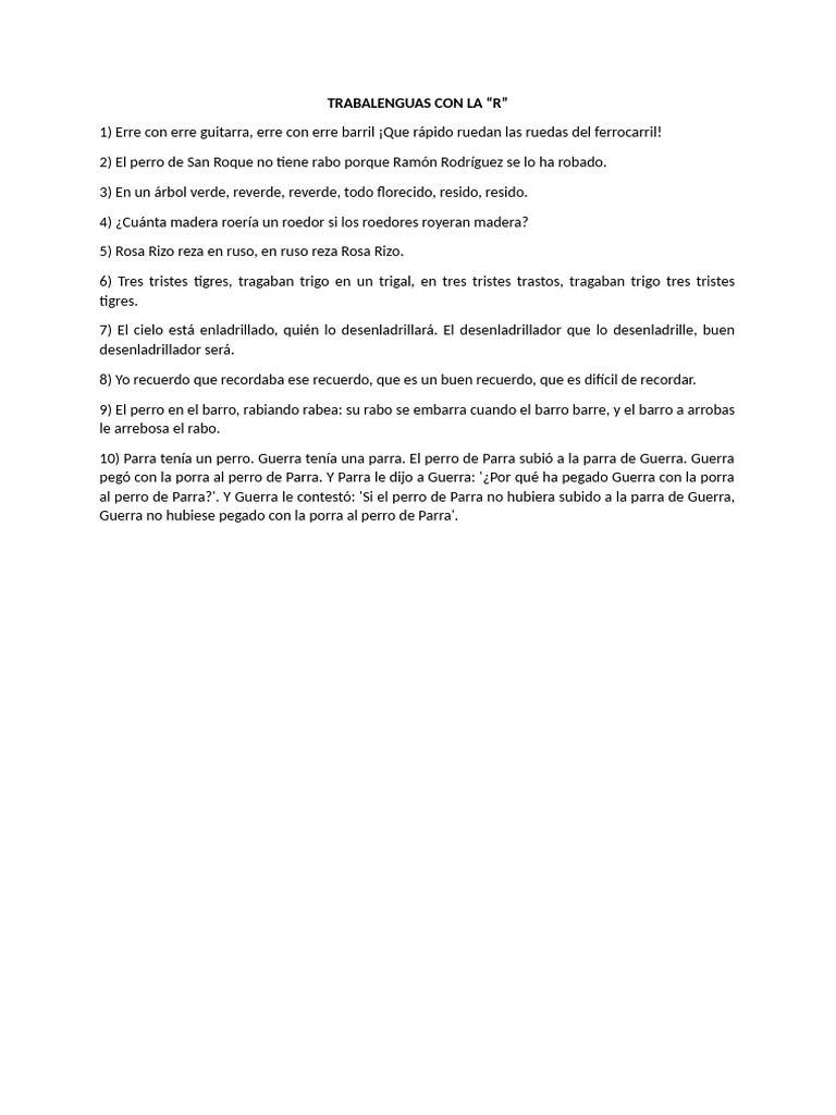 Trabalenguas Con La R | PDF