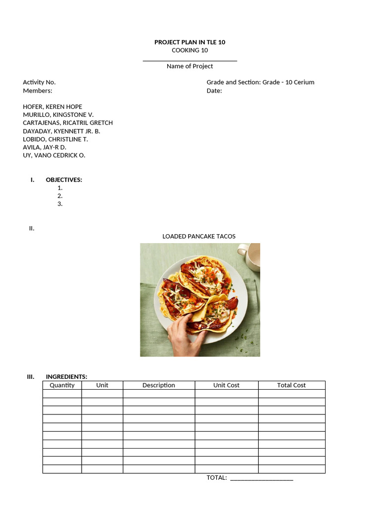 Project Plan in Tle 10 | PDF