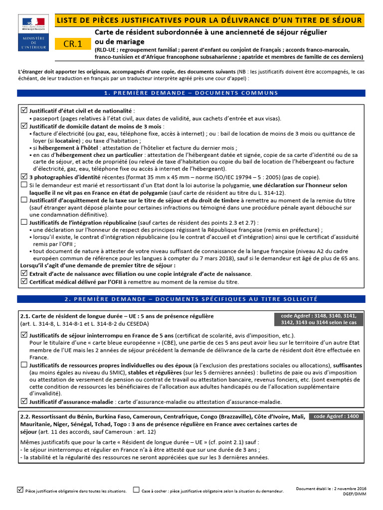 Liste-Pieces-Justificatives-Titre-De-Sejour - CR1 - 2nov2016 | PDF