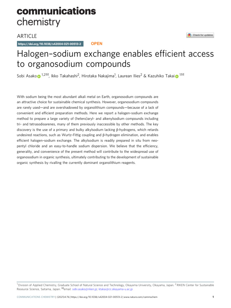 Halogen Sodium Exchange Enables Ef Cient Access To Organosodium Compounds | PDF