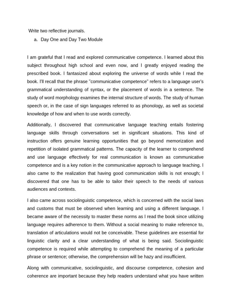 Day 1 and 2 Reflective Journal | PDF