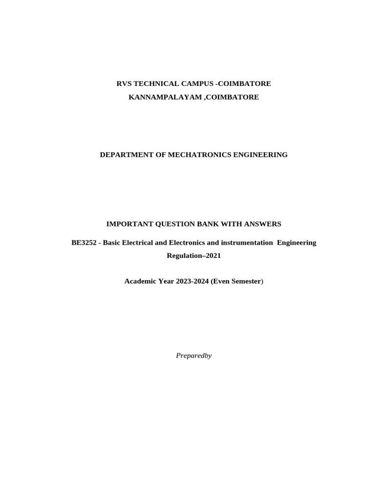 Be3252 Beee Important Question With Answers | PDF | Electric Motor ...