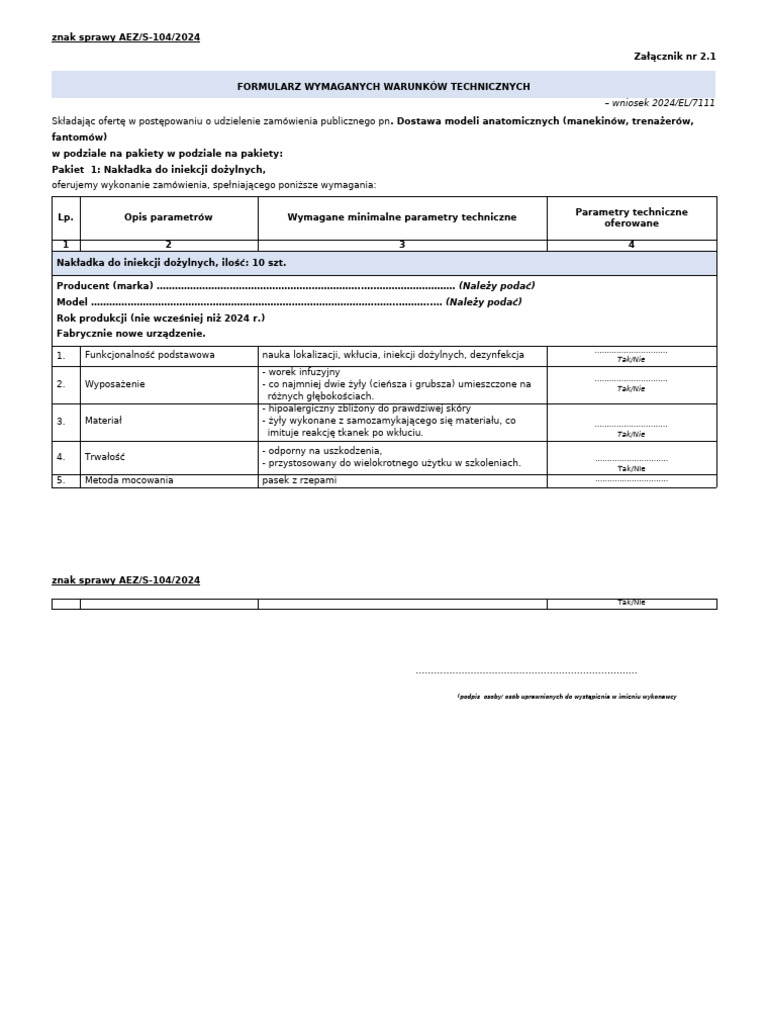 Załącznik NR 2.1 - Formularz Wymaganych Warunków Technicznych | PDF