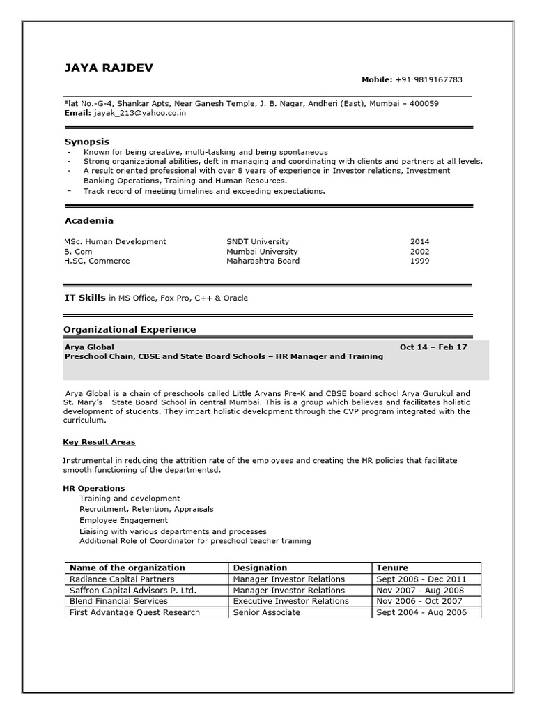Resume - Jaya Rajdev - 21 | PDF