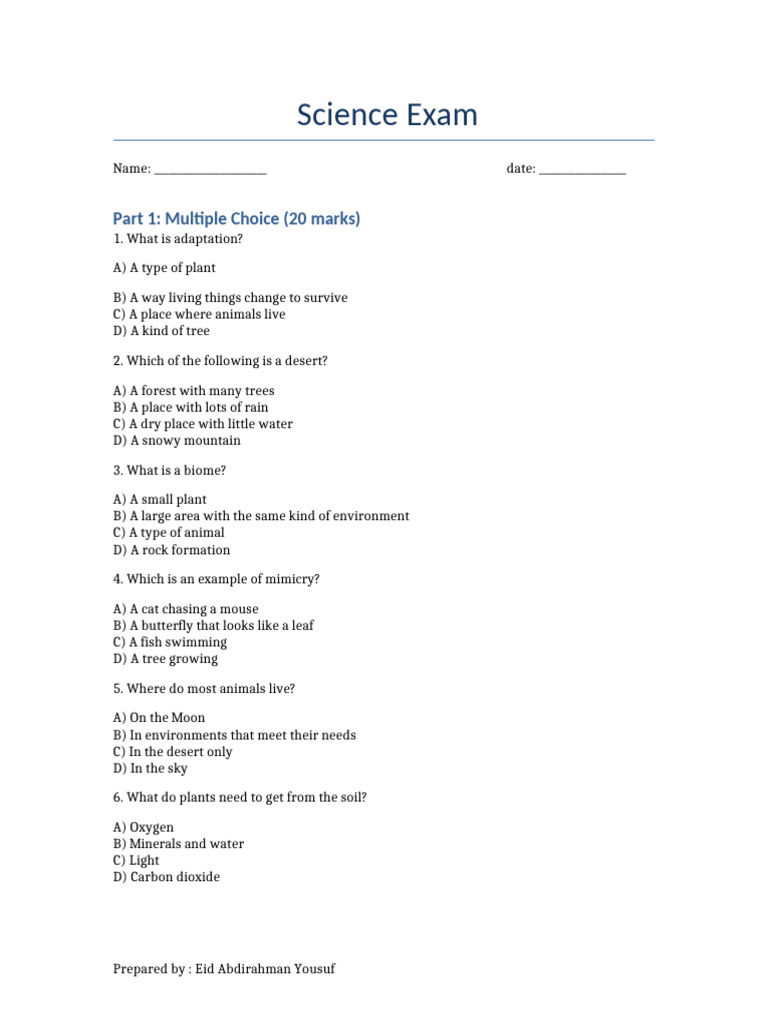 Grade 3 Science Exam | PDF