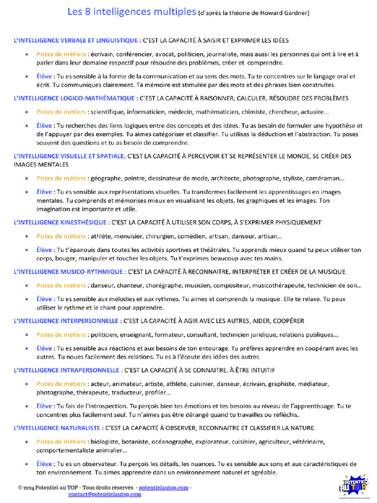 Les 8 Intelligences Multiples Description JqWu9F234 | PDF
