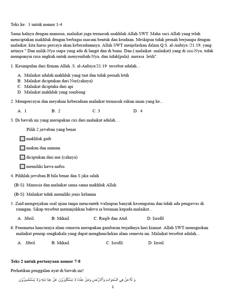Soal PSKK PAI Kelas 7 | PDF