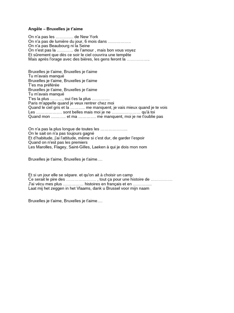 Angèle - Bruxelles Je T'aime (FR 1, Ville) | PDF