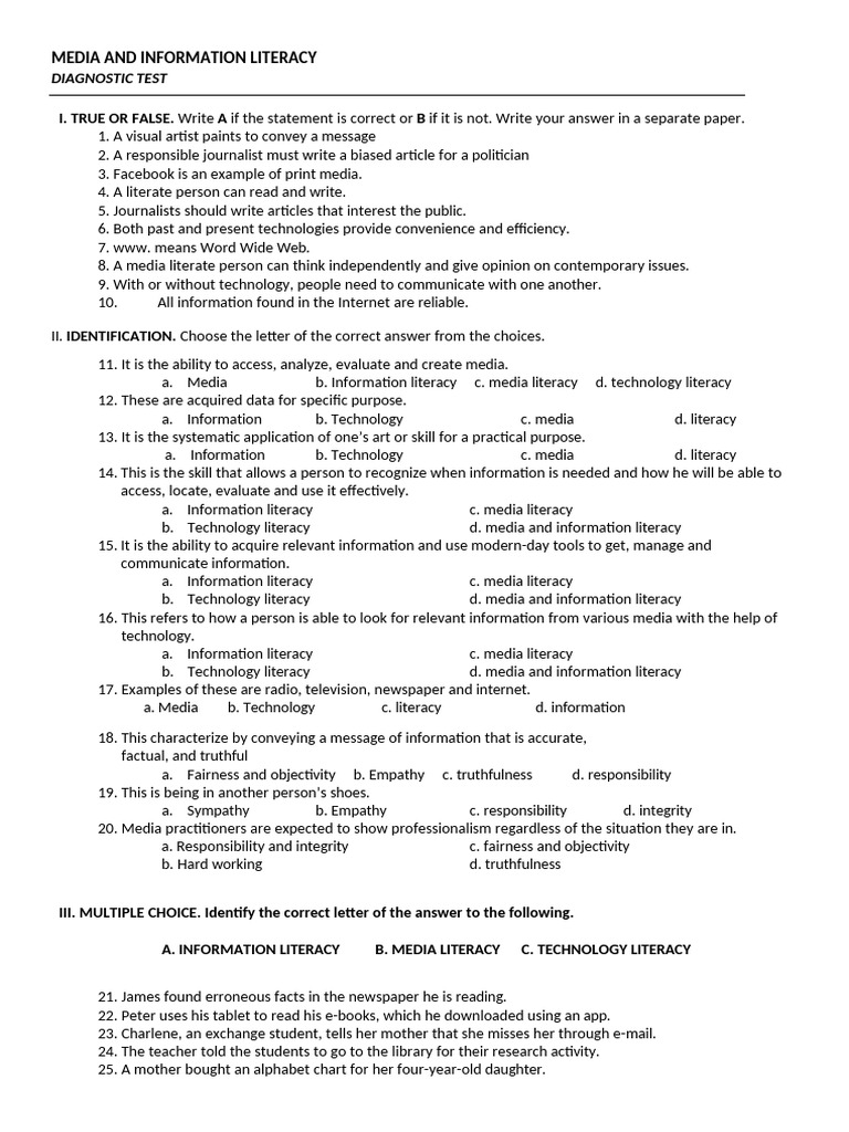 Media and Information Literacy Test | PDF | Information | Literacy