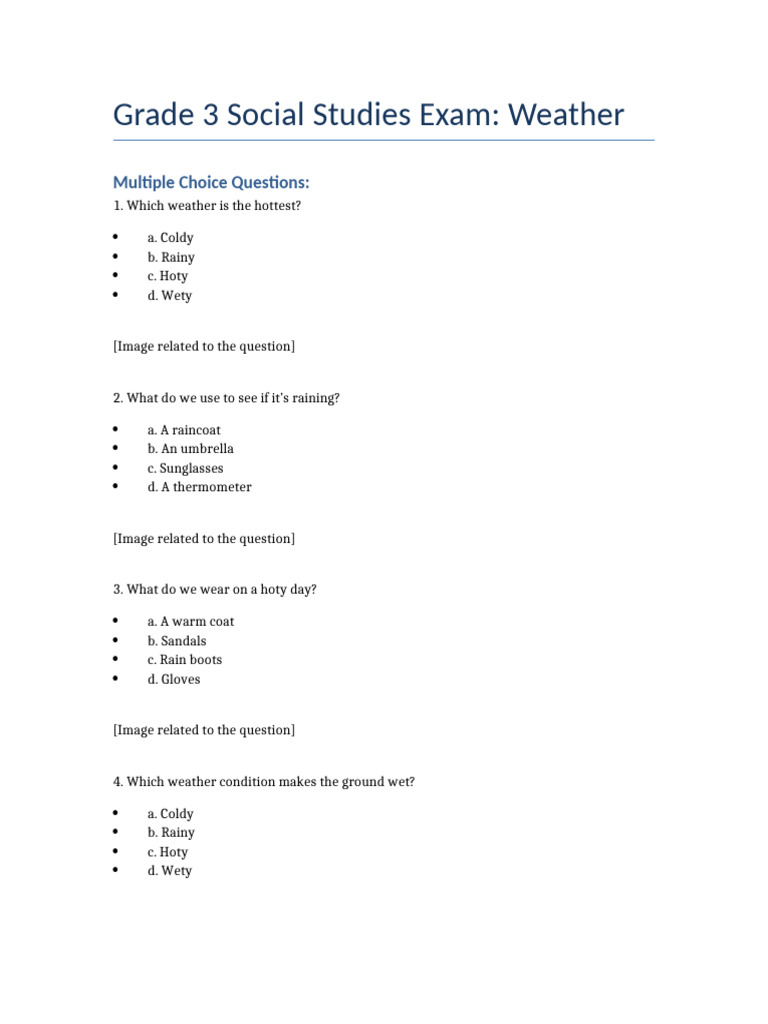 Grade 3 Social Studies Weather Exam Updated | PDF