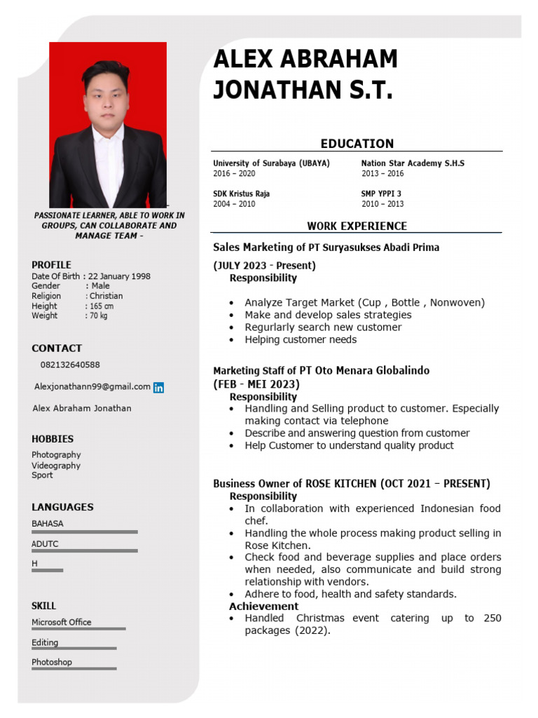 Alex Abraham Jonathan CV 2024 | PDF