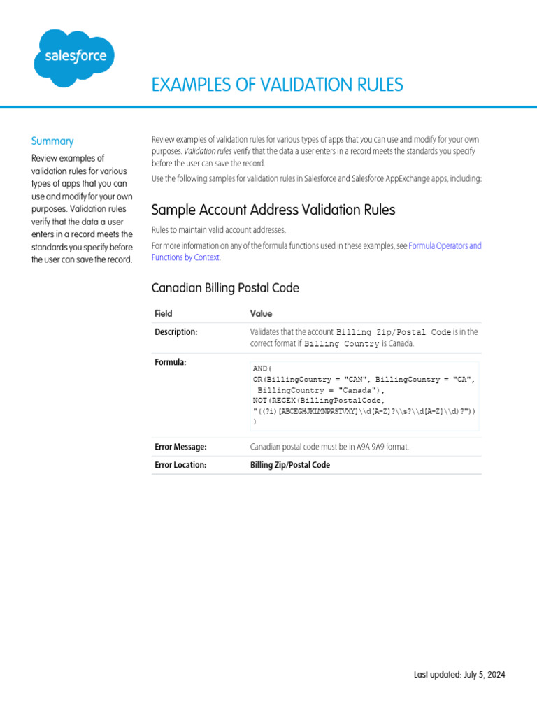 Salesforce Useful Validation Formulas | PDF