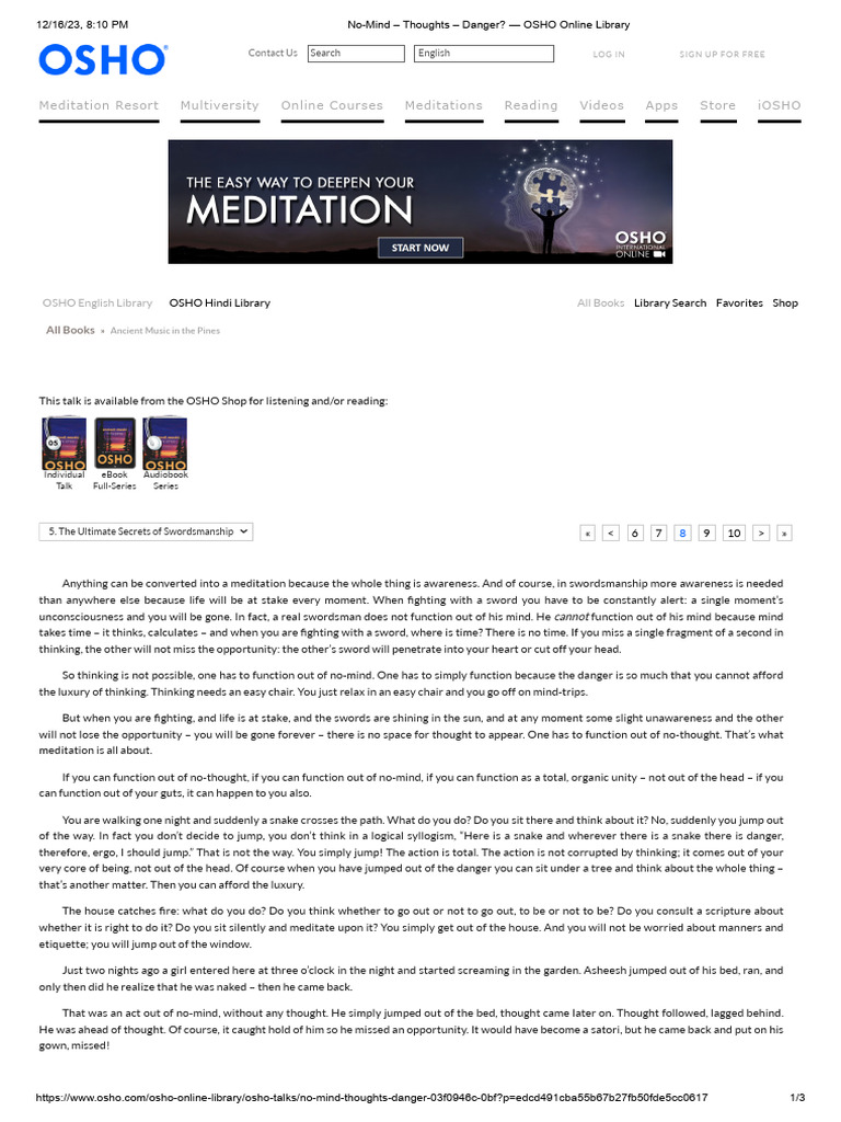 No-Mind - Thoughts - Danger - OSHO Online Library | PDF | Rajneesh ...