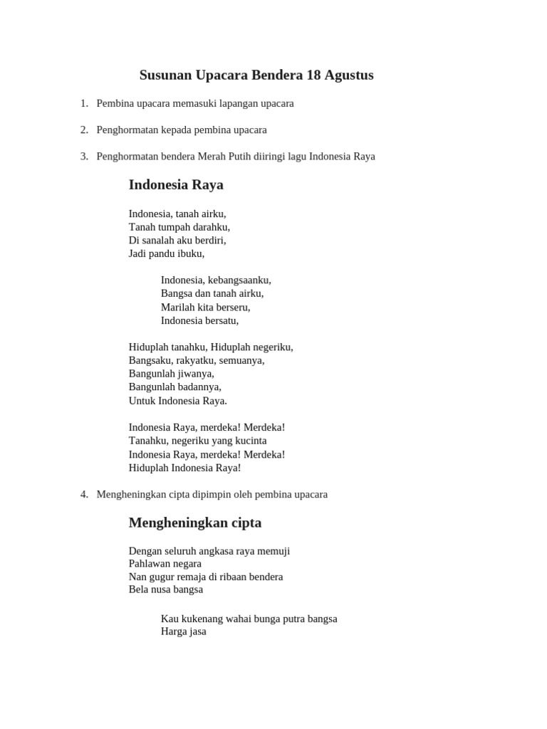 Susunan Upacara Bendera 18 Agustu 2024 | PDF