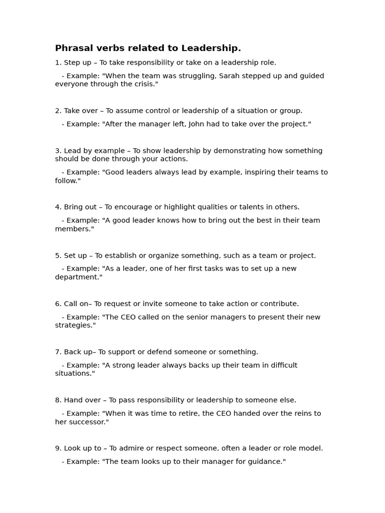 Phrasal Verbs Related To Leadership | PDF