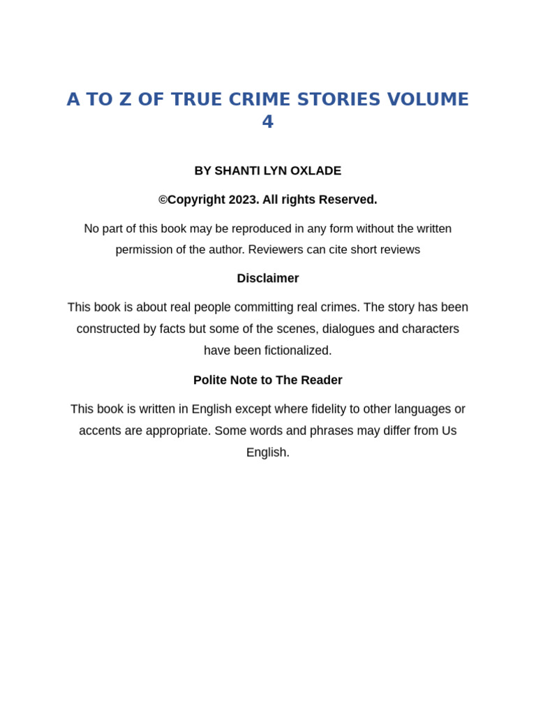 4 A To Z of True Crime Stories Volume 4 | PDF