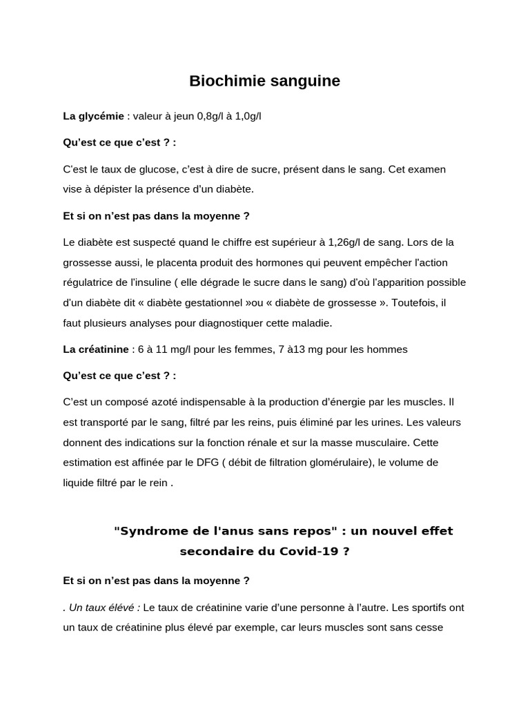 Biochimie Sanguine | PDF