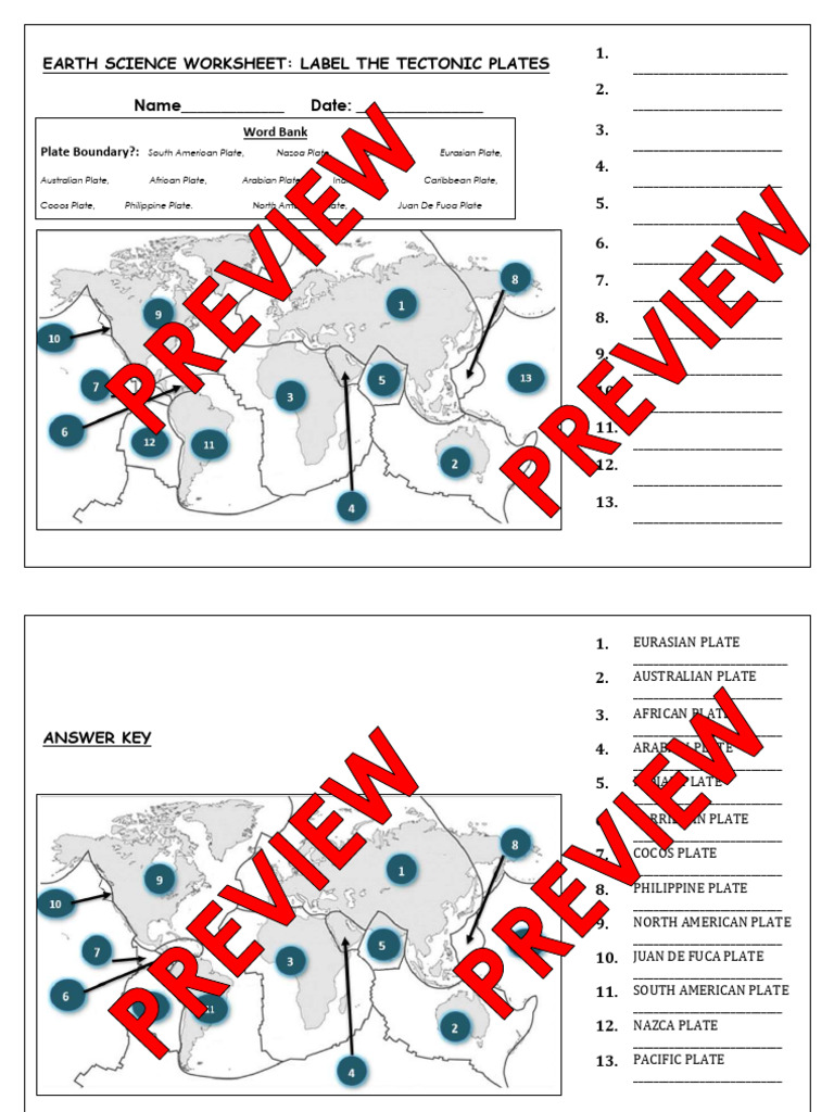 Name - Date: - : Earth Science Worksheet: Label The Tectonic Plates | PDF