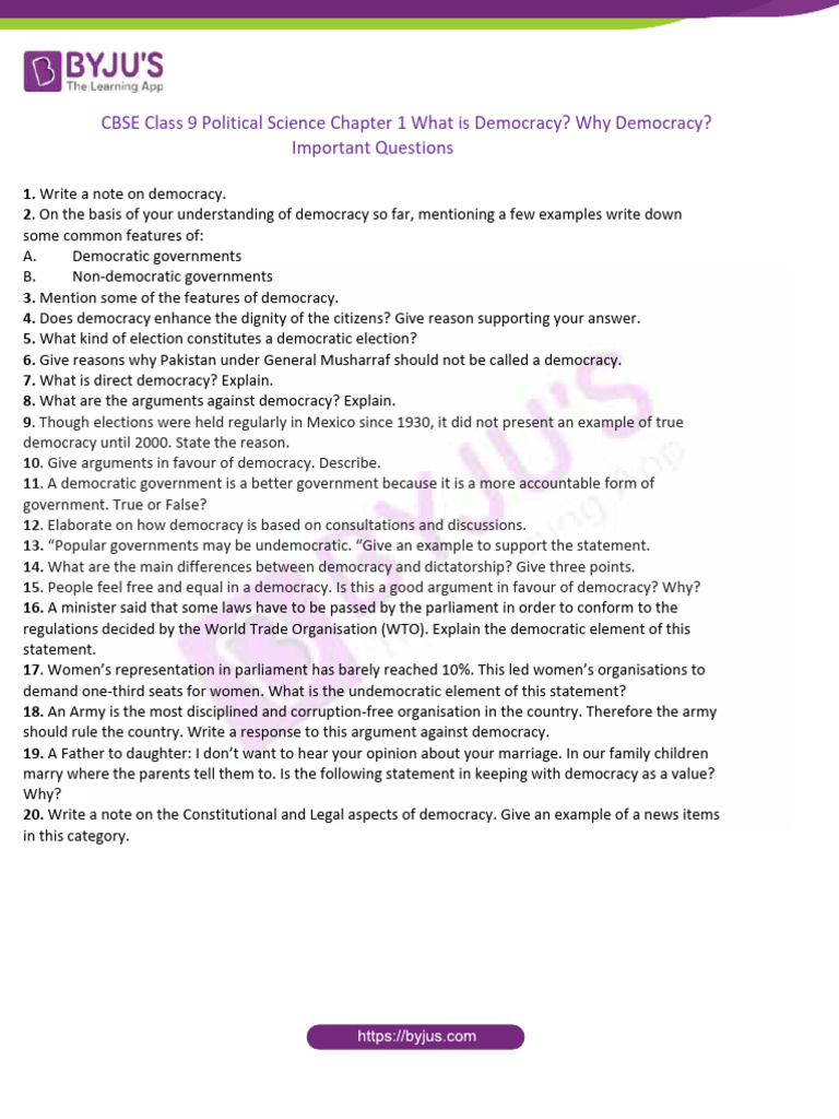 CBSE Class 9 Political Science Chapter 1 What Is Democracy Why ...