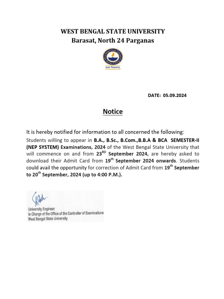 Notice For Admit Correction of Semester-II (Nep System) Examination 2024 | PDF