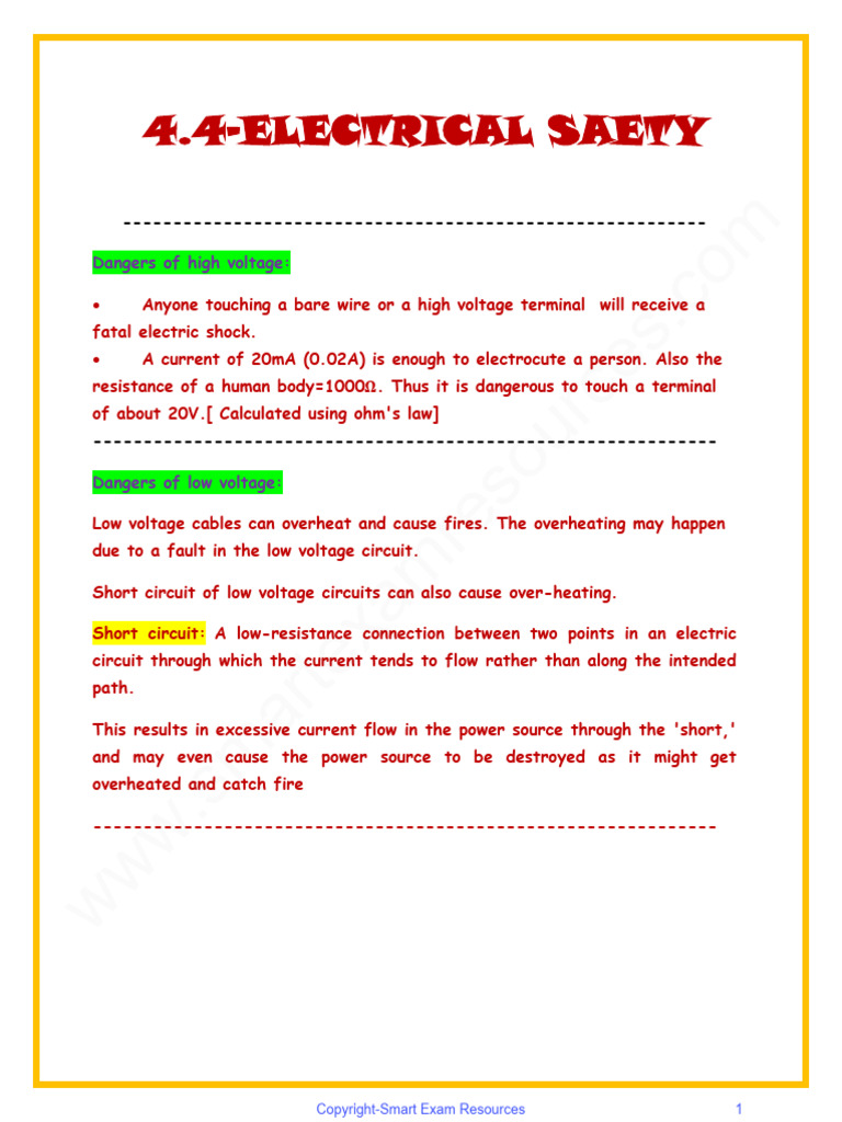 4.4 Revision Notes Electrical Safety | PDF