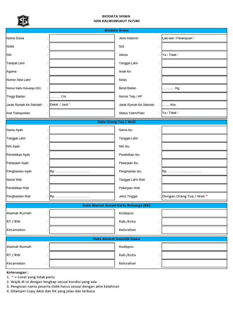 Biodata Siswa 2024-2025 | PDF