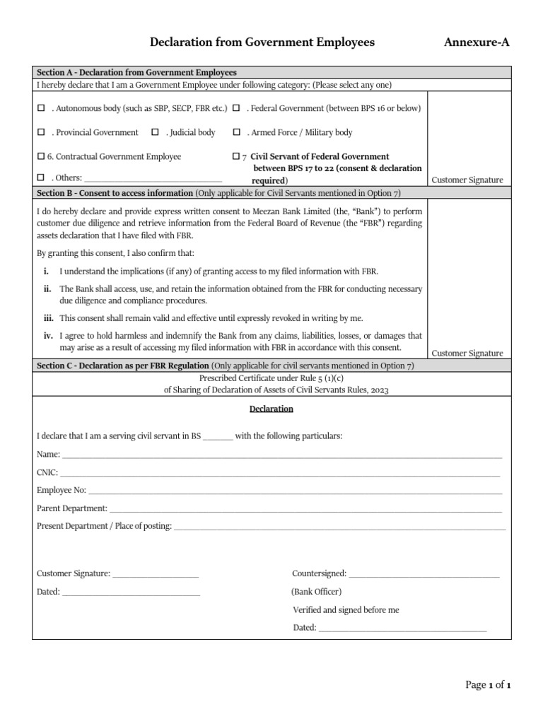 Annexure A (Declaration From Goverment Employees) | PDF