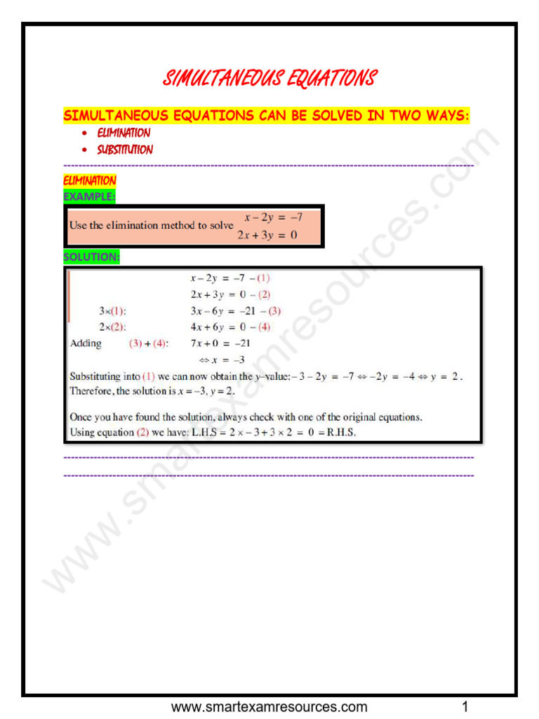2.4 Simultaneous Equations | PDF