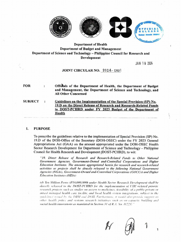 Doh-Dbm-Dost-Joint Circular No. 2024-001 Dated Jan 18, 2024 | PDF
