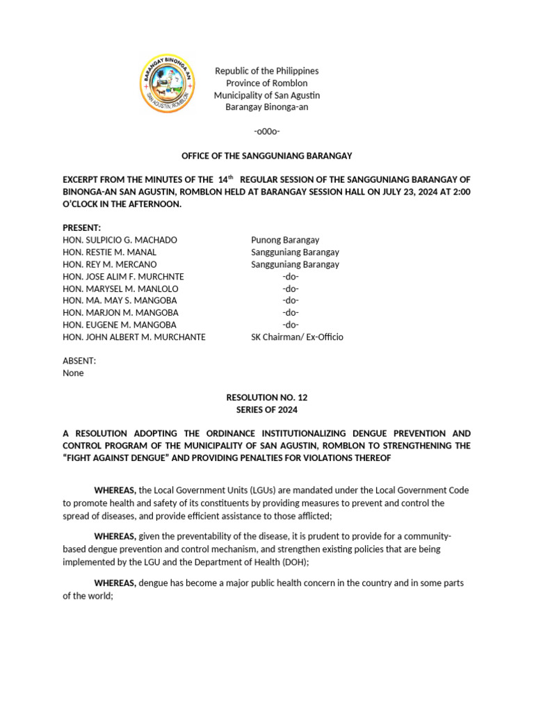 Resolution No. 12 and Ordinance No. 1 | PDF