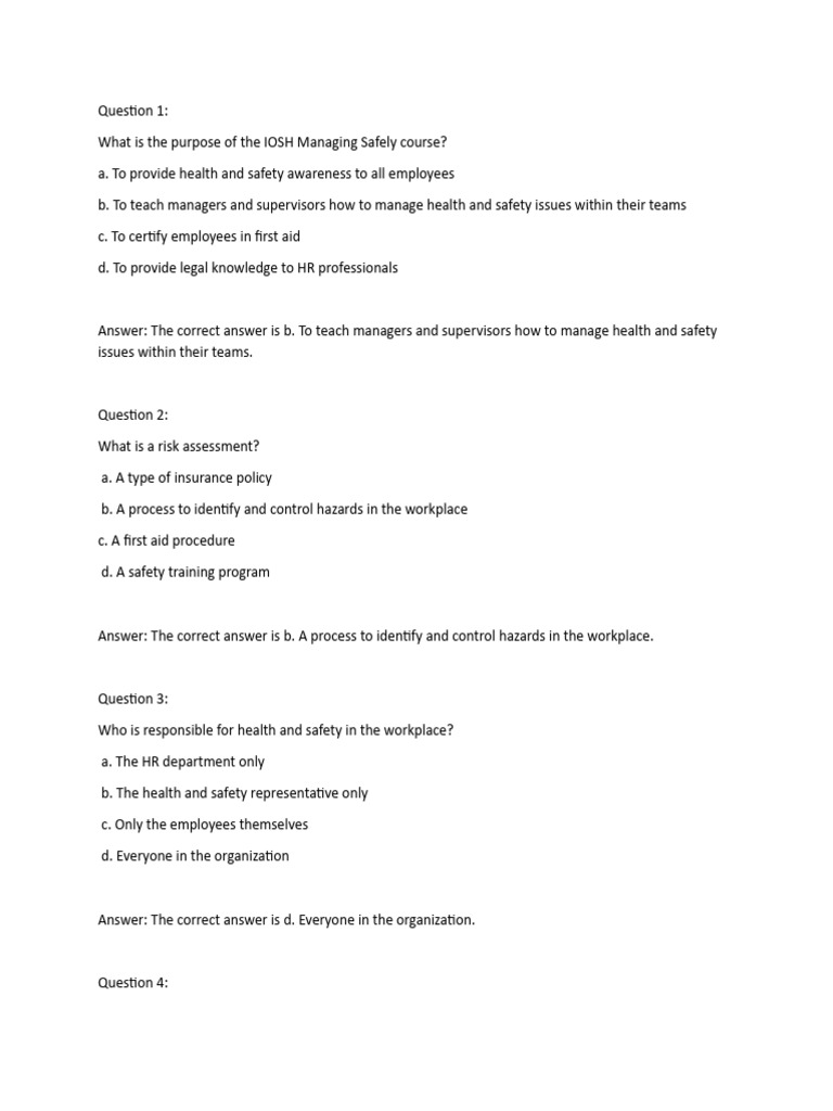 Iosh Managing Safely Completed Project Answers | PDF