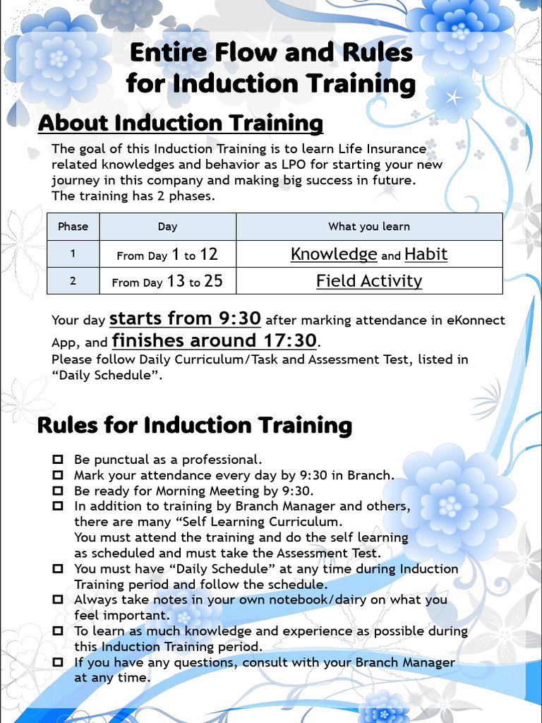 Day 1 About Induction Training | PDF | Behavior Modification | Career ...