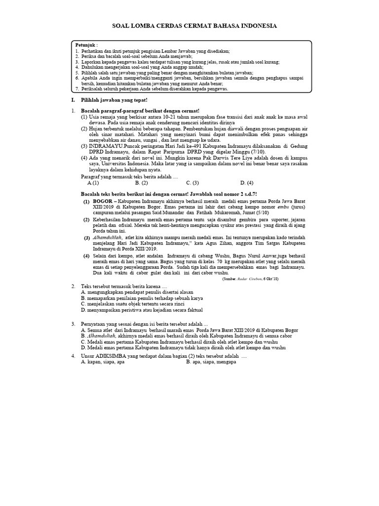 1 Soal Lcc Bahasa Indonesia Pdf