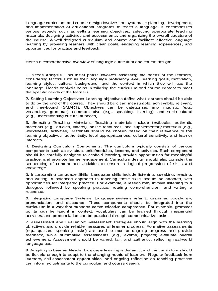 Language Curriculum and Course Design | PDF