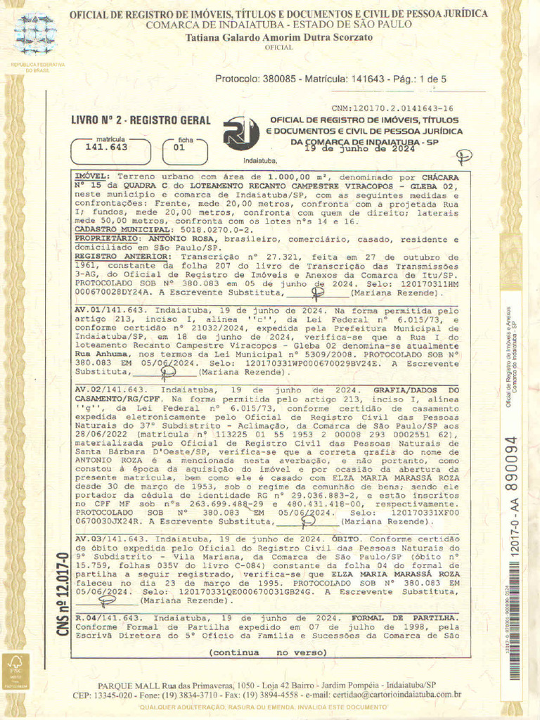 Modelo Matrícula Imóvel | PDF