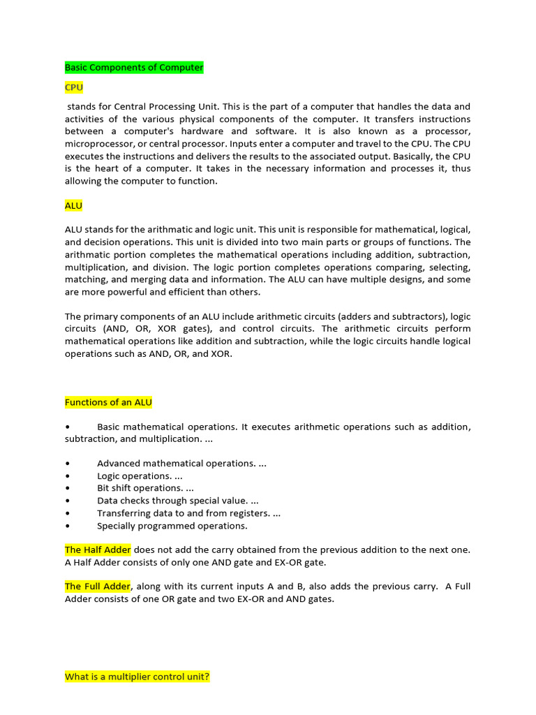 Basic Components of Computer | PDF